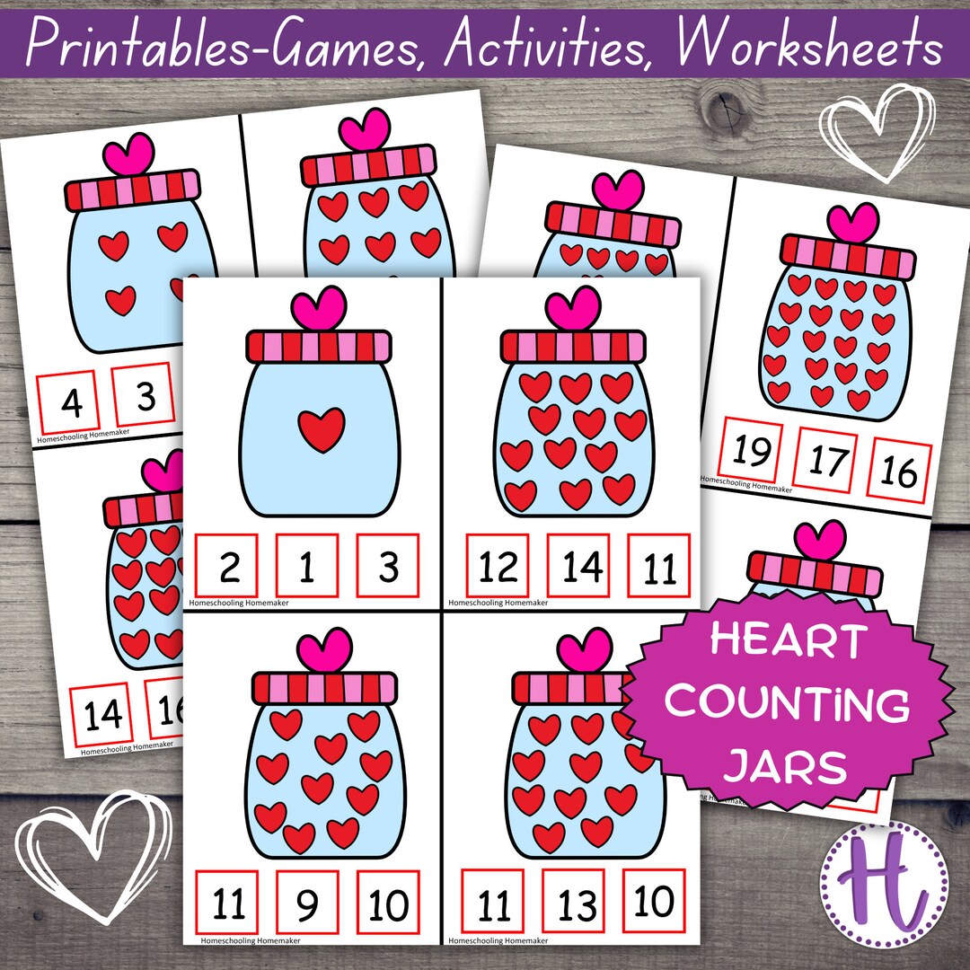 Valentine's Day Heart Counting Clip Cards: Numbers 1-20 (PDF) - Etsy