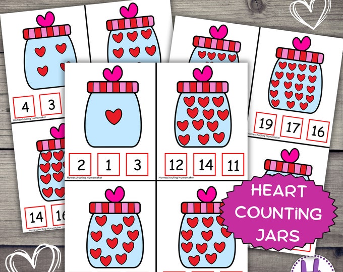 Valentine's Day Heart Counting Clip Cards: Numbers 1-20 (PDF) - Etsy