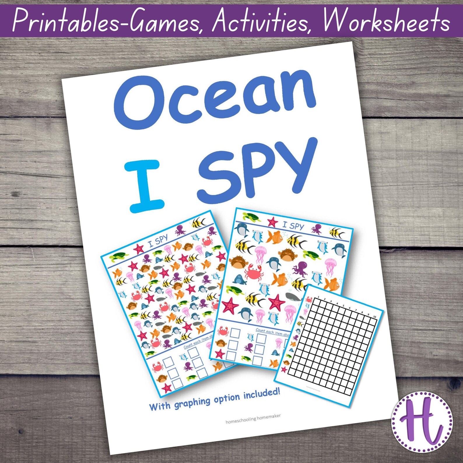 Ocean I Spy With Graphing Worksheets for Kids, Preschool Counting Pages ...