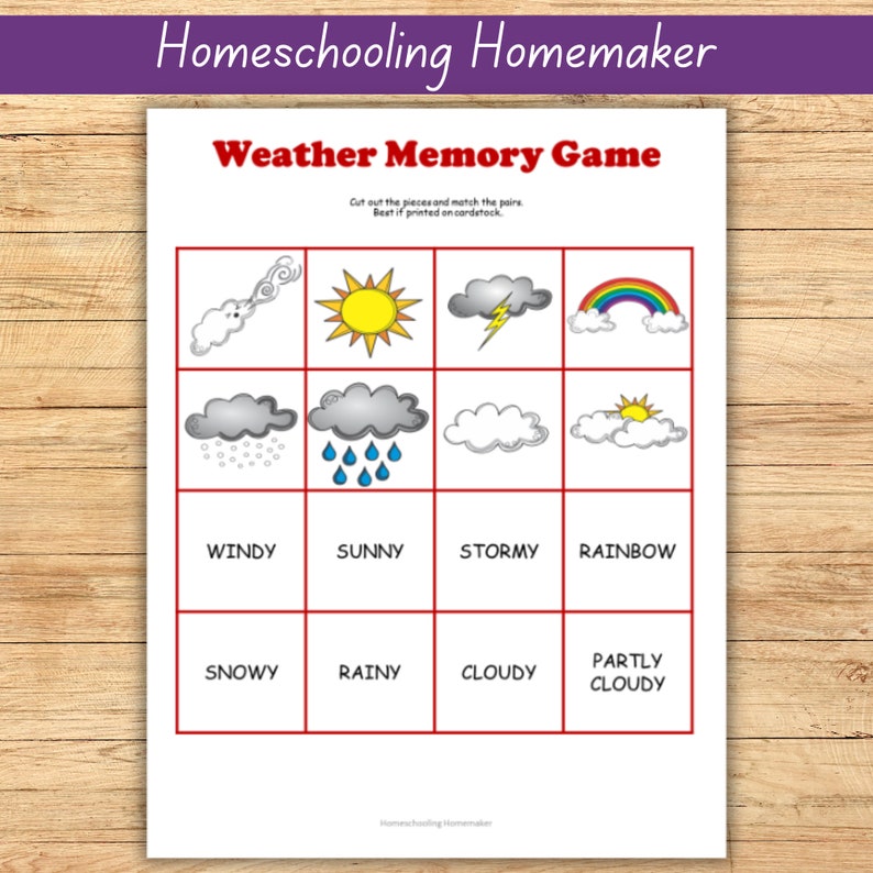 Weather Memory Game for Kids, Kindergarten, Preschool, Elementary ...