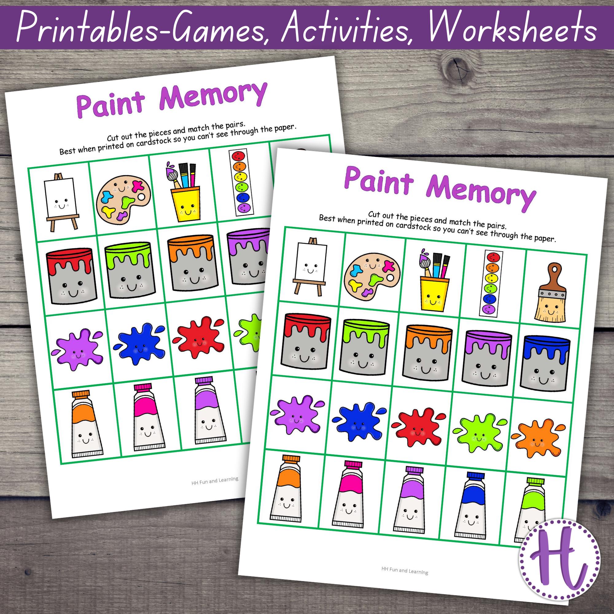 Paint Color Memory Game for Kids, Preschool Matching, Toddler Color ...