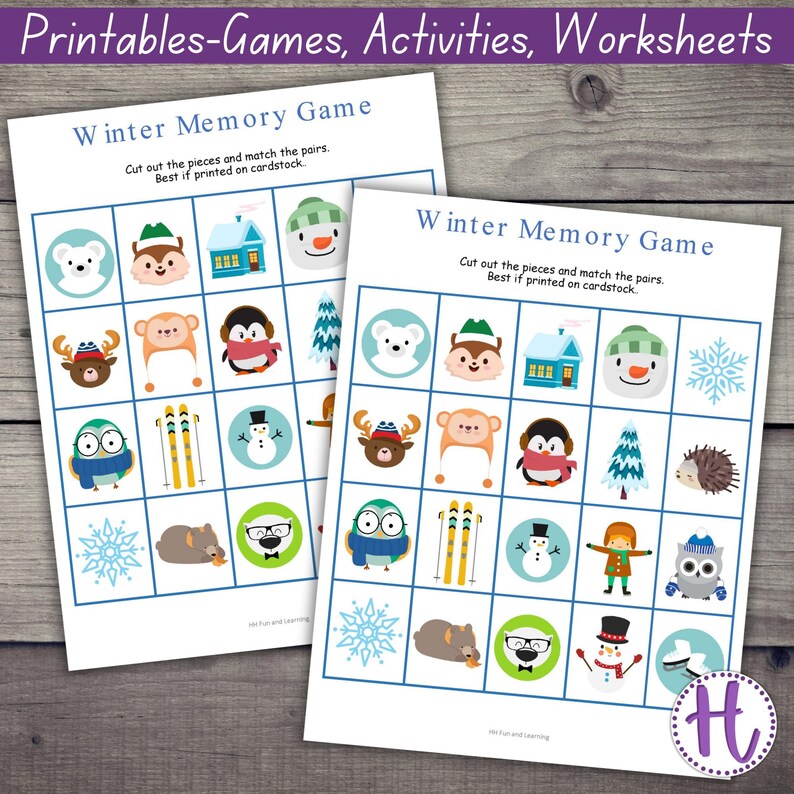 Winter Memory Game for Kids: Printable Matching Cards (PDF) - Etsy