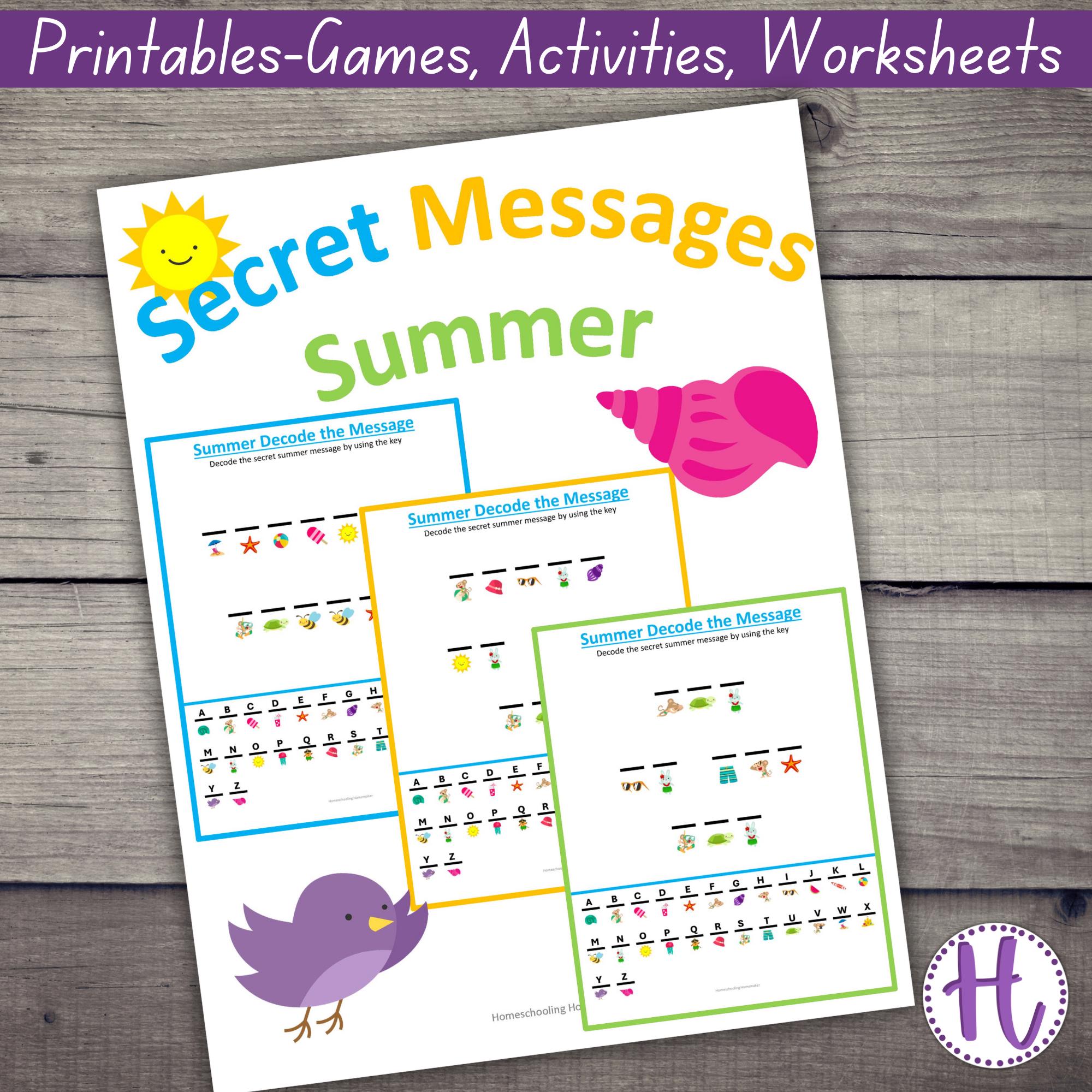 Summer Secret Message Worksheets: Kids Decoding Activity (PDF) - Etsy