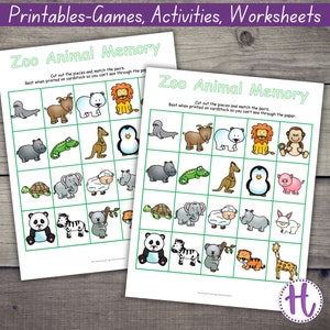 Zoo Animal Memory Game for Kids, Kindergarten, Preschool, Elementary ...