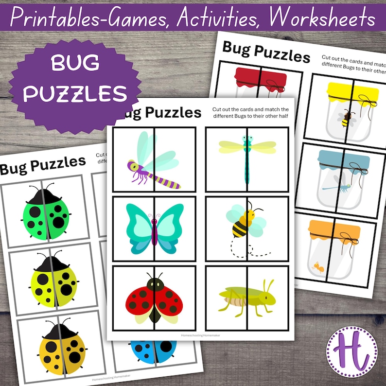 Bug Matching Puzzles: Printable Game for Toddlers (PDF) - Etsy