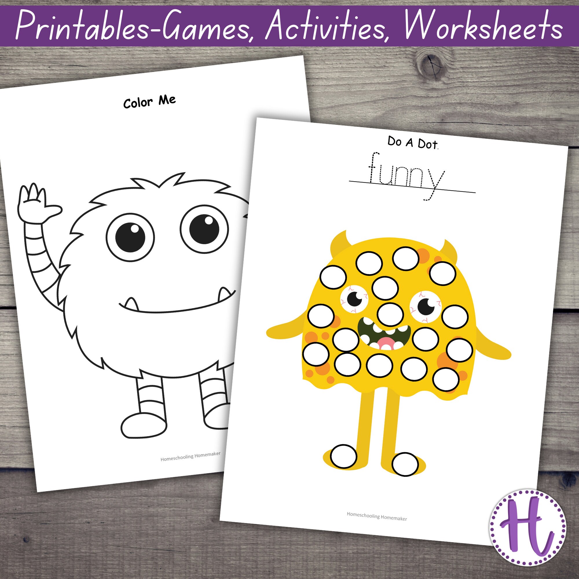 Monster Worksheets, Learning Games for Kids, Preschool Activity Pack ...