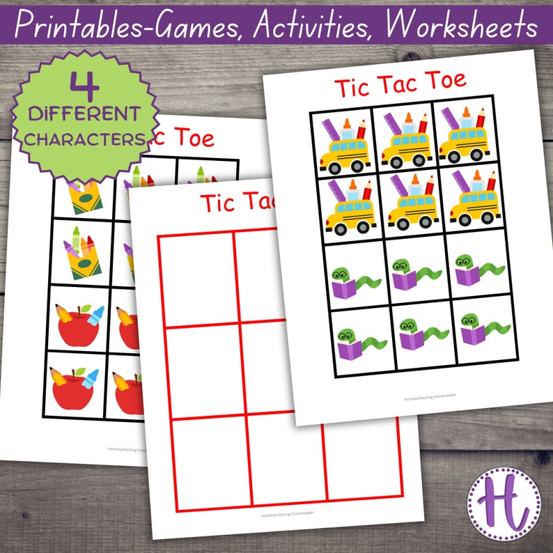 Tic Tac Toe Game Back to School for Kids, Kindergarten, Preschool ...
