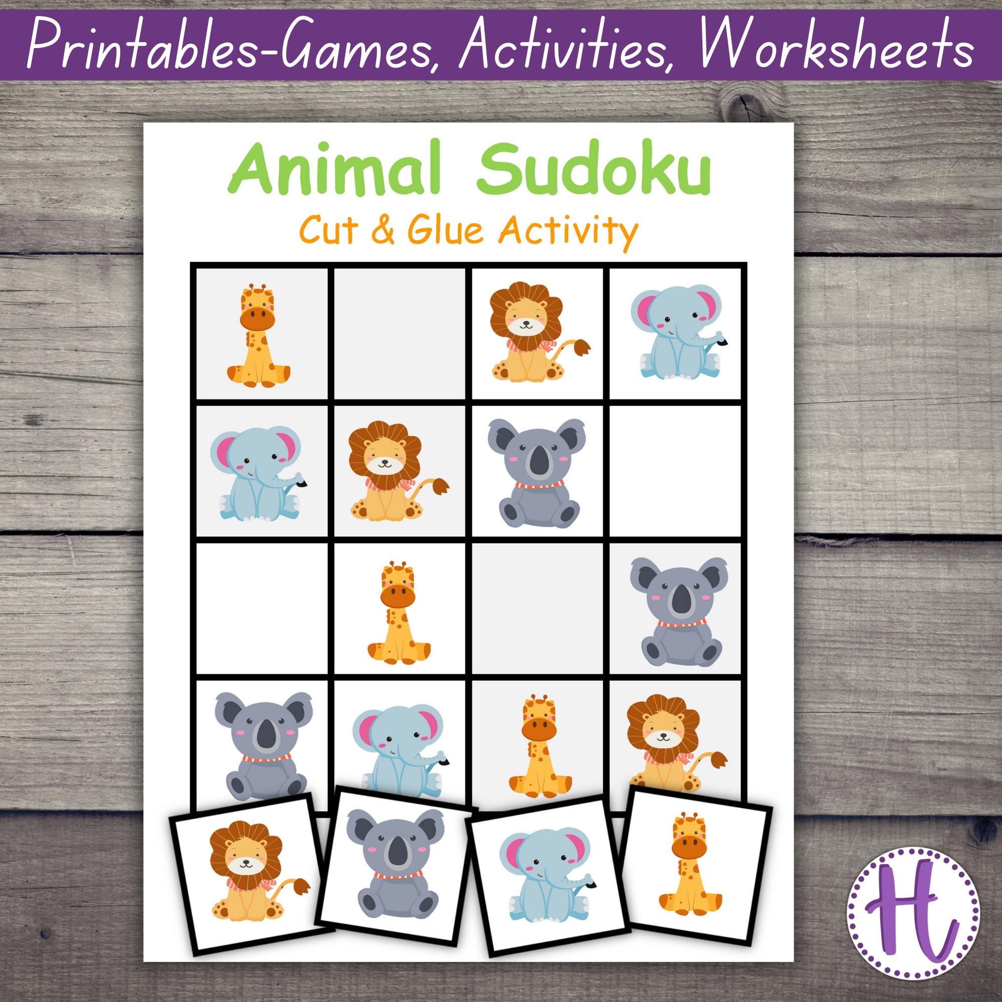 Animal Sudoku Game for Kids, Printable Sudoku Picture Game, Critital ...