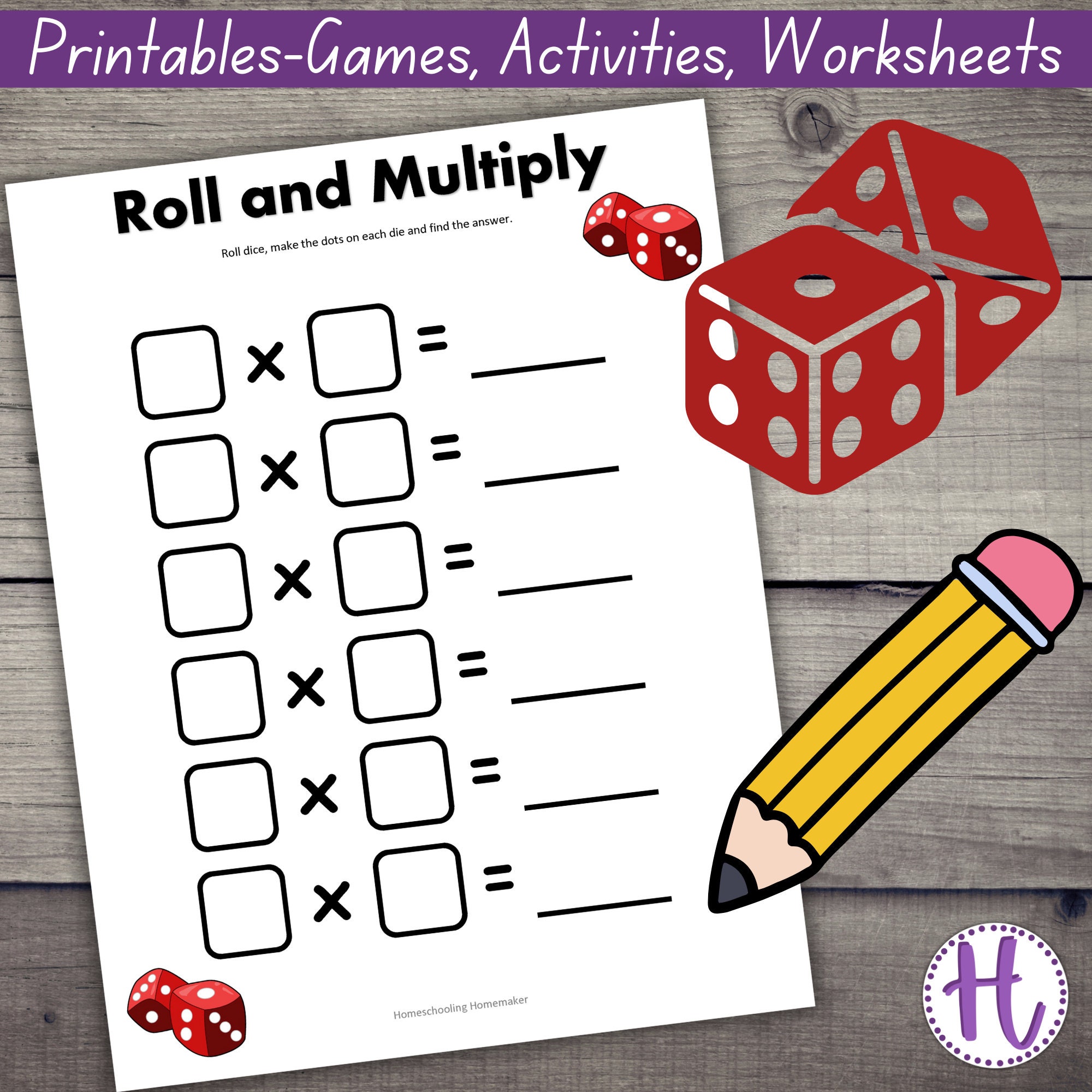 Roll and Multiply Math Practice Worksheet for Kids, Kindergarten ...