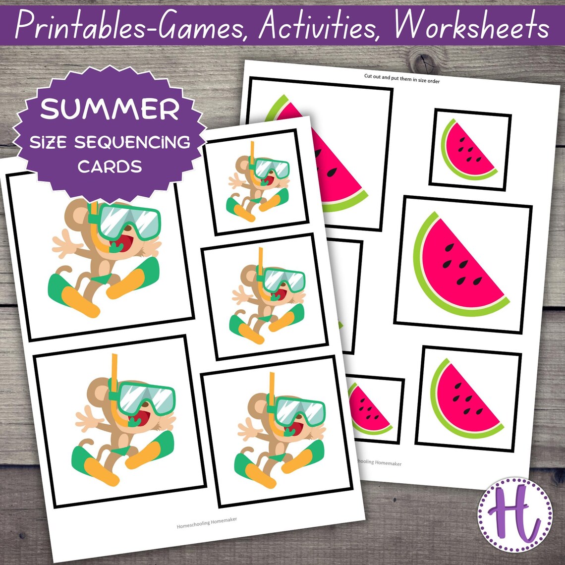 Summer Size Sequencing Cards for Preschoolers, Printable Summer ...