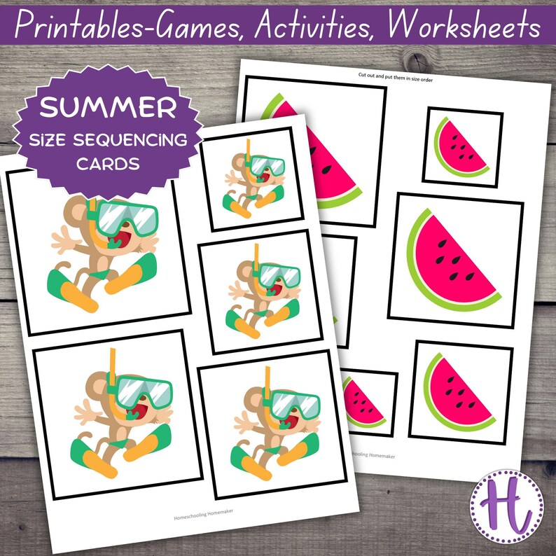 Summer Size Sequencing Cards for Preschoolers, Printable Summer ...