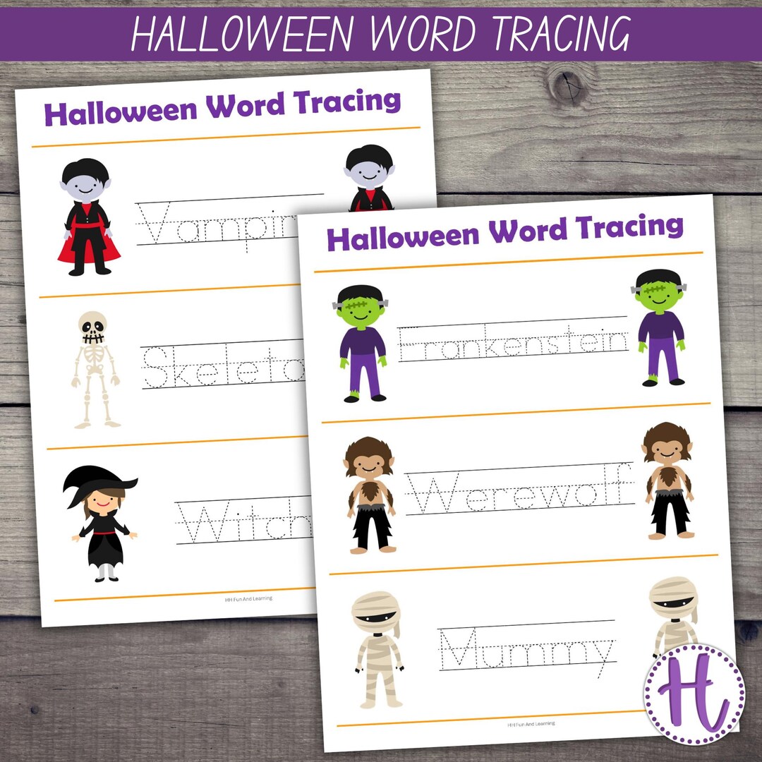Halloween Word Tracing Worksheets for Kids, Halloween Tracing Activity ...