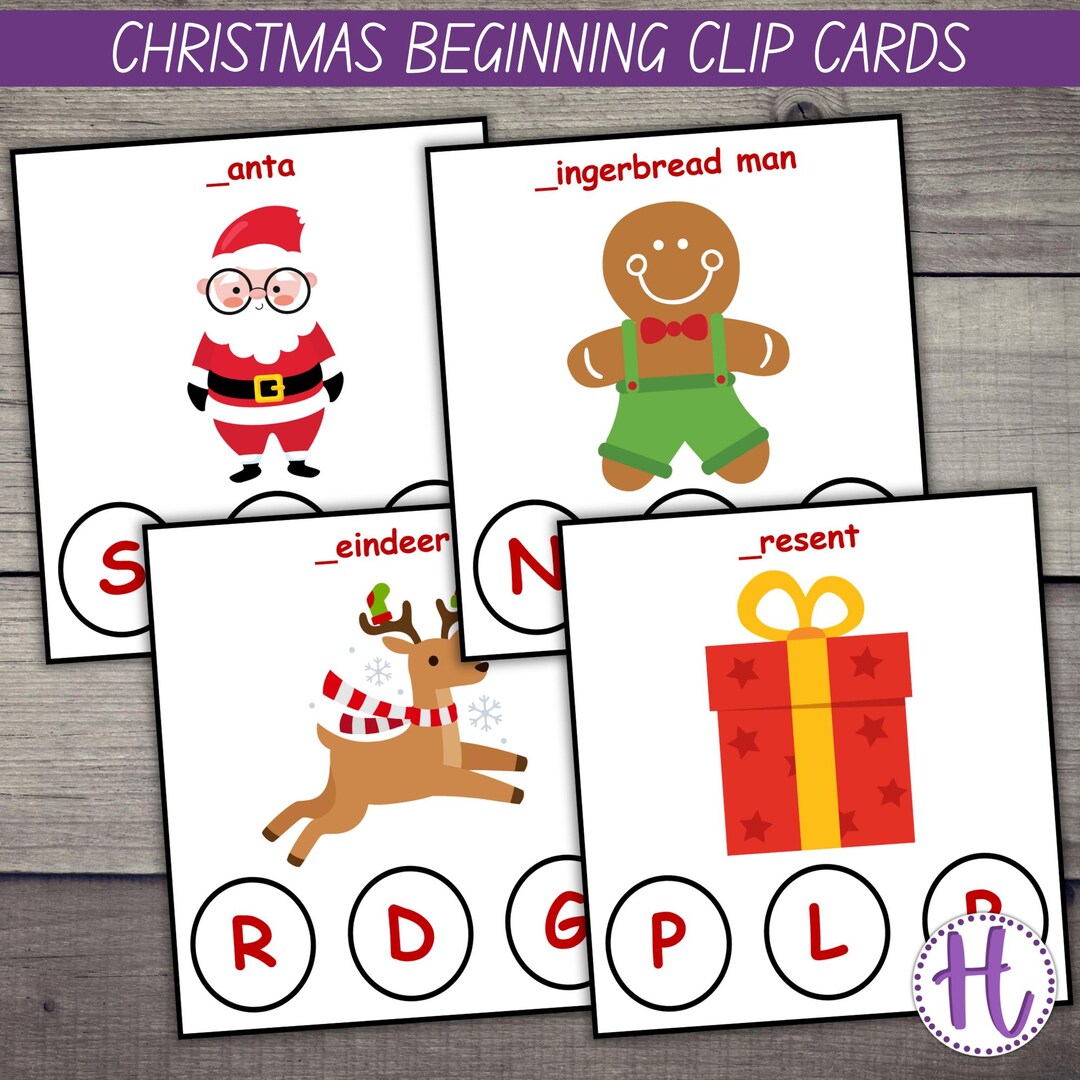 Christmas Beginning Sound Clip Cards, Preschool Activity, Kindergarten ...