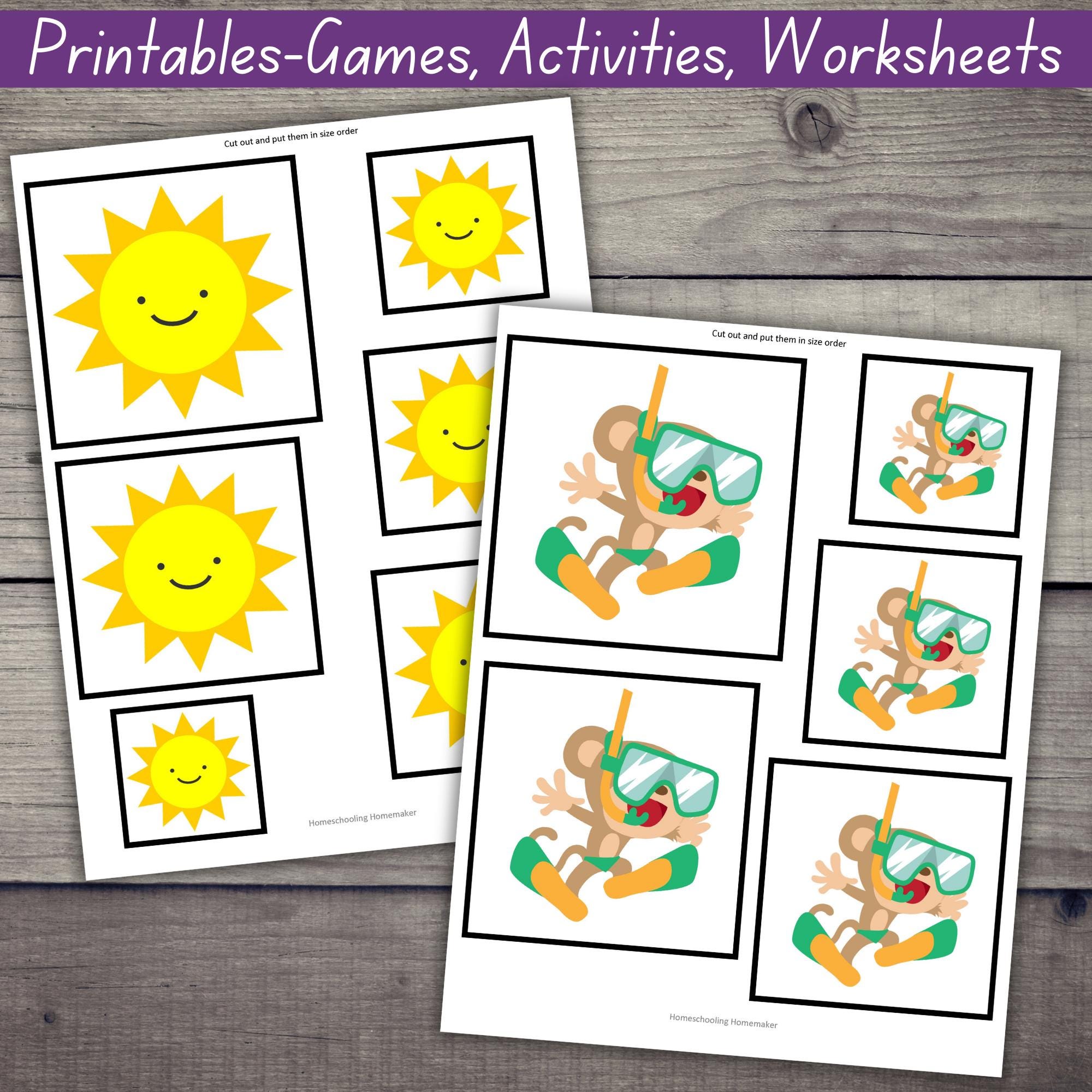 Summer Size Sequencing Cards for Preschoolers, Printable Summer ...
