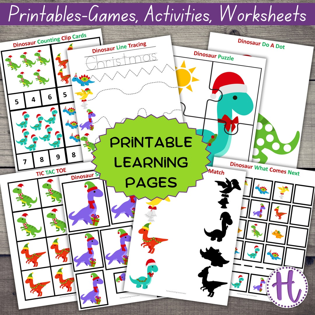 Christmas Dinosaur Activity Worksheets for Preschool and Kindergarten ...