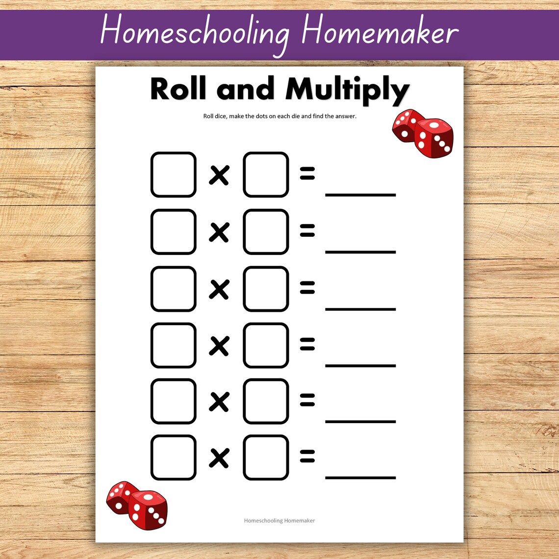 Roll and Multiply Math Practice Worksheet for Kids, Kindergarten ...