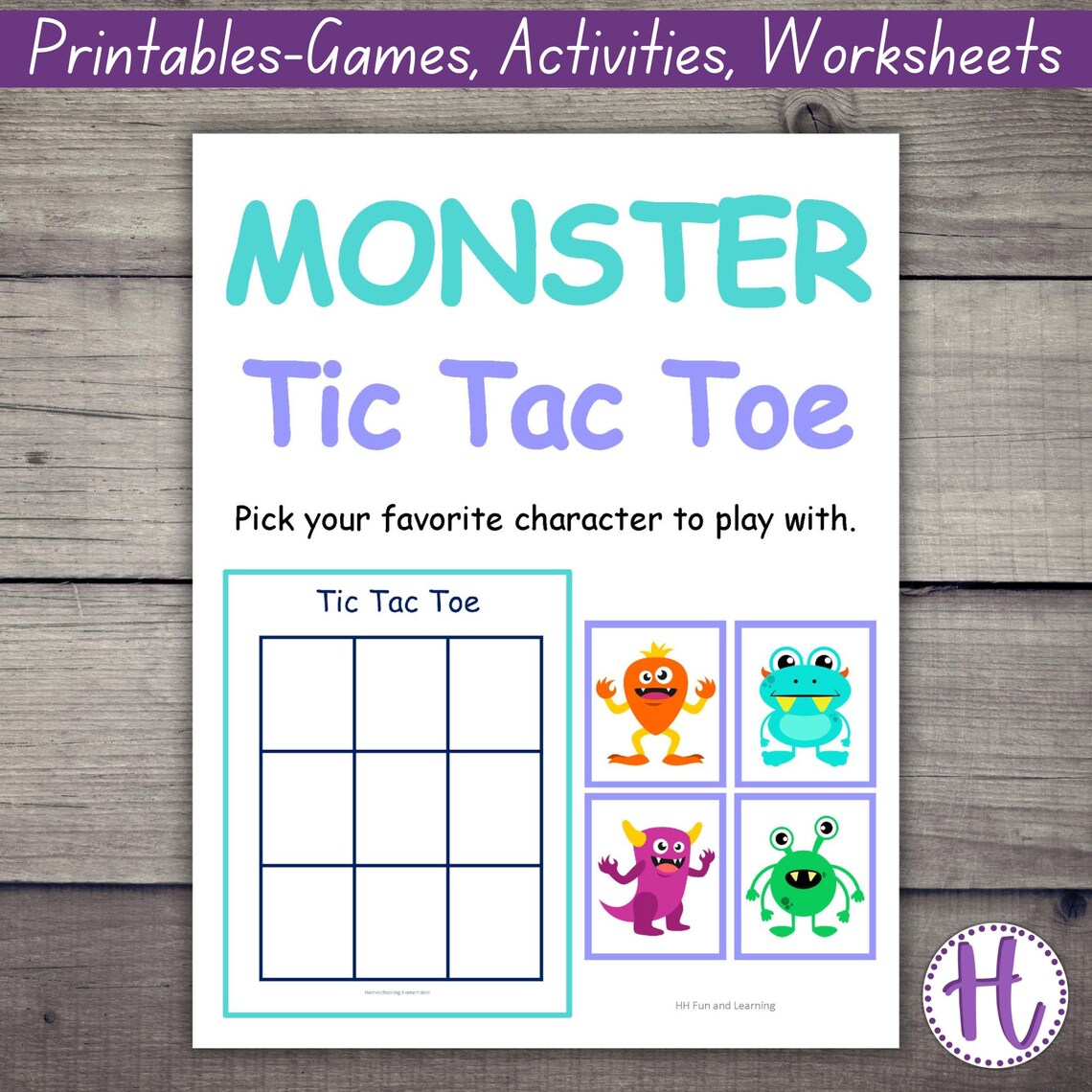 Monster Tic-tac-toe Game for Kids, Printable Game, Toddler Game ...