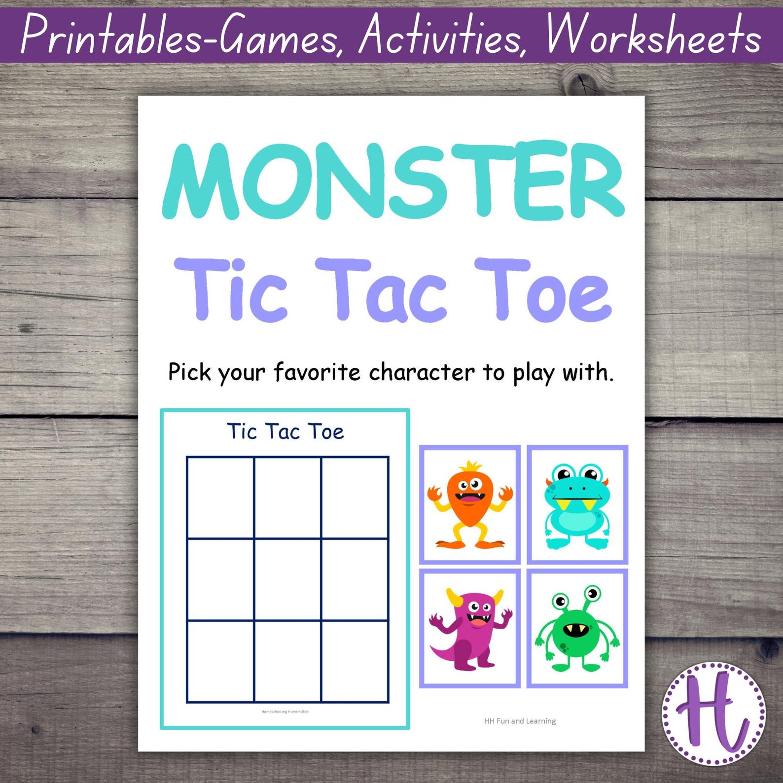Monster Tic-tac-toe Game for Kids, Printable Game, Toddler Game ...