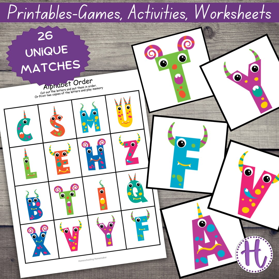 Monster ABC Matching Game: Printable Alphabet Cards (PDF) - Etsy