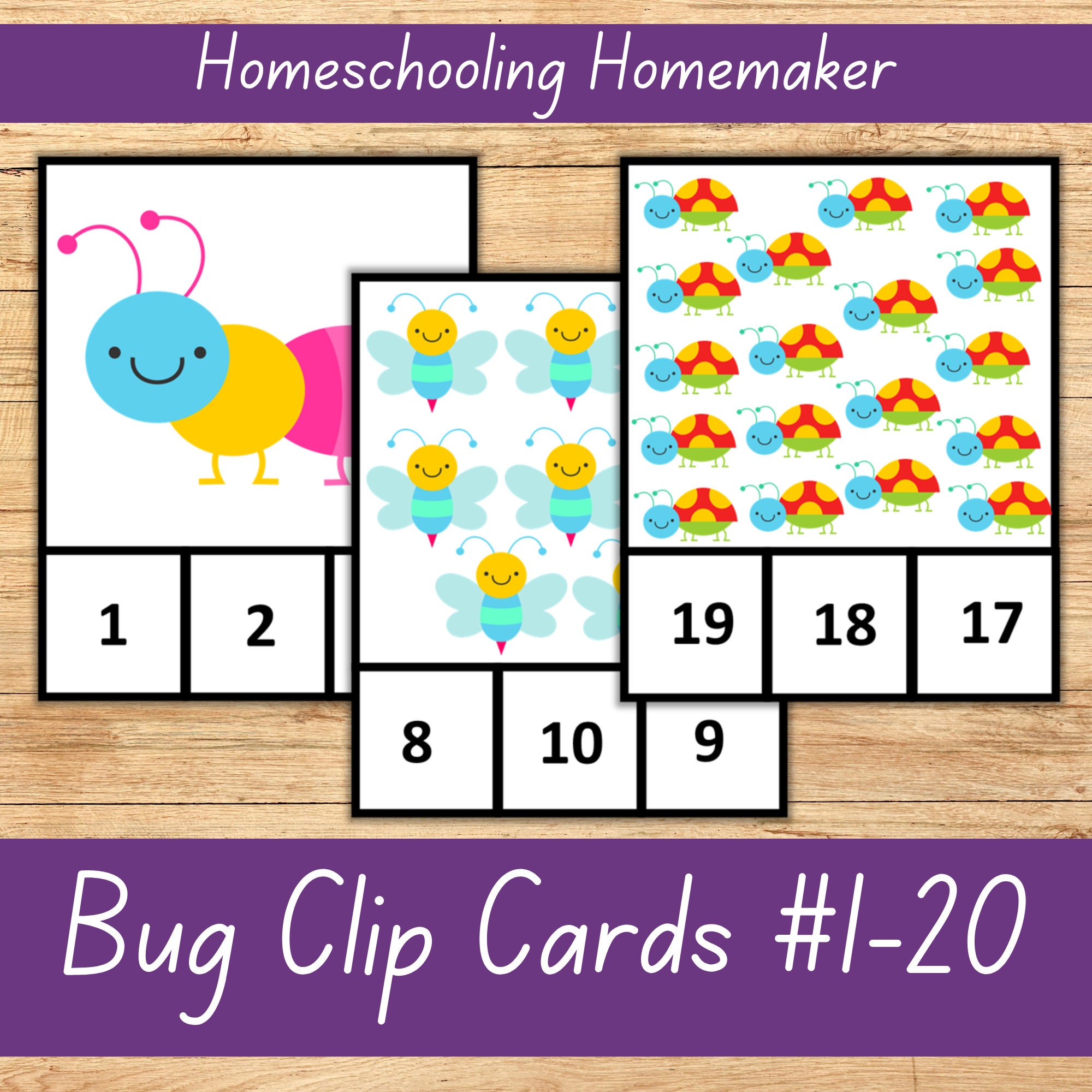 Bug Counting Clip Cards for Kids, Preschool Math Activity, Counting ...