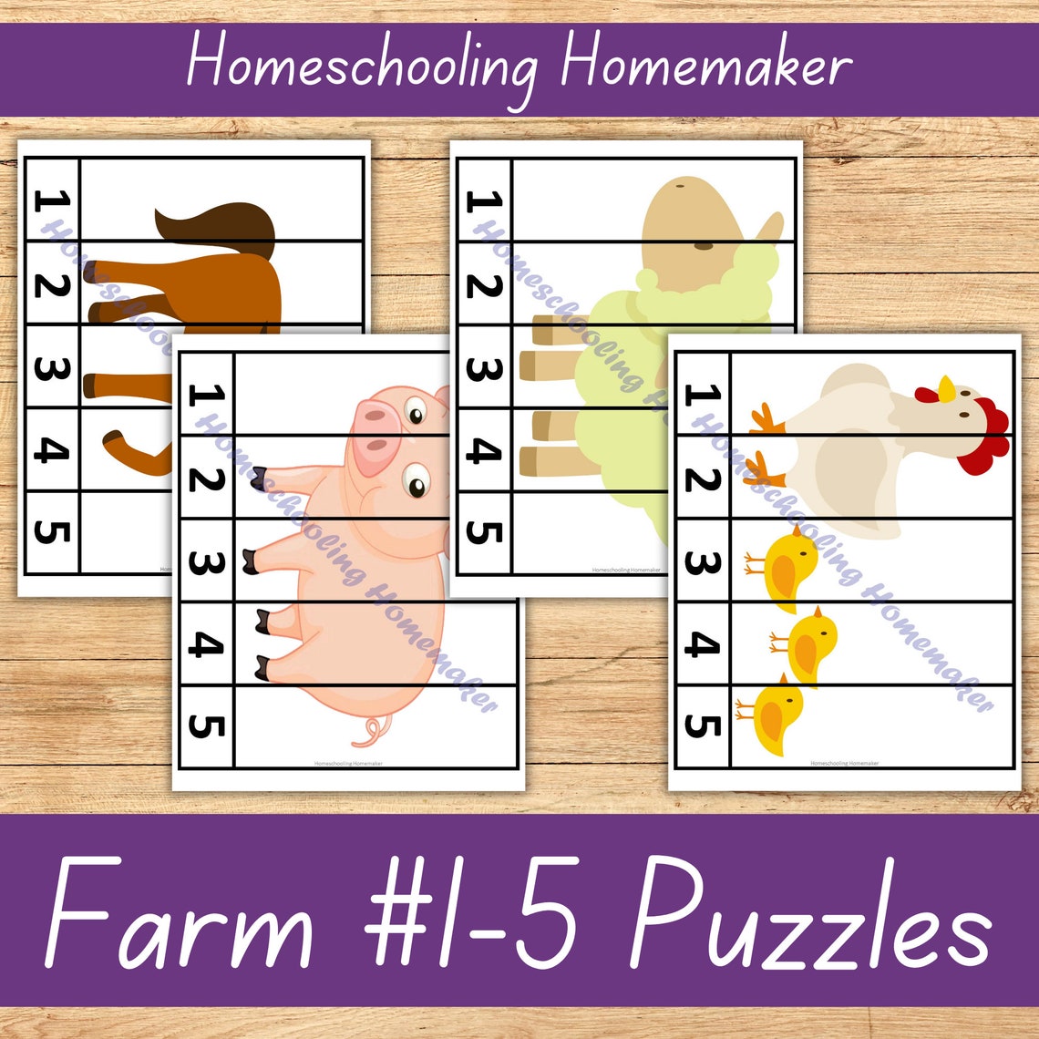 Farm Puzzles With Numbers 1-5 for Preschool, Counting Activity, Simple ...