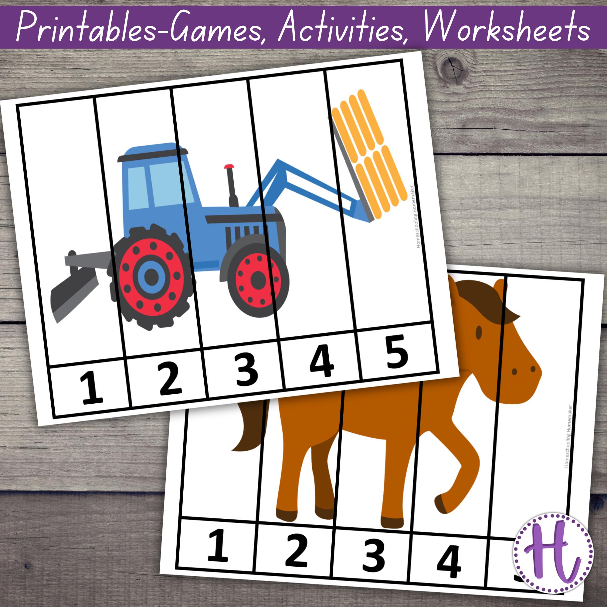 Farm Puzzles With Numbers 1-5 for Preschool, Counting Activity, Simple ...