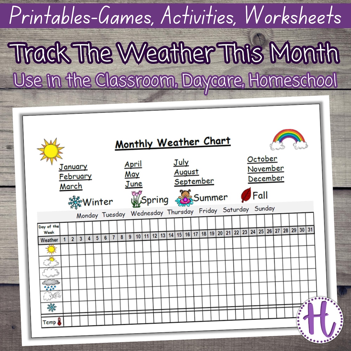 Weather Tracking Chart for Kids, Elementary Class Worksheet, Weather ...