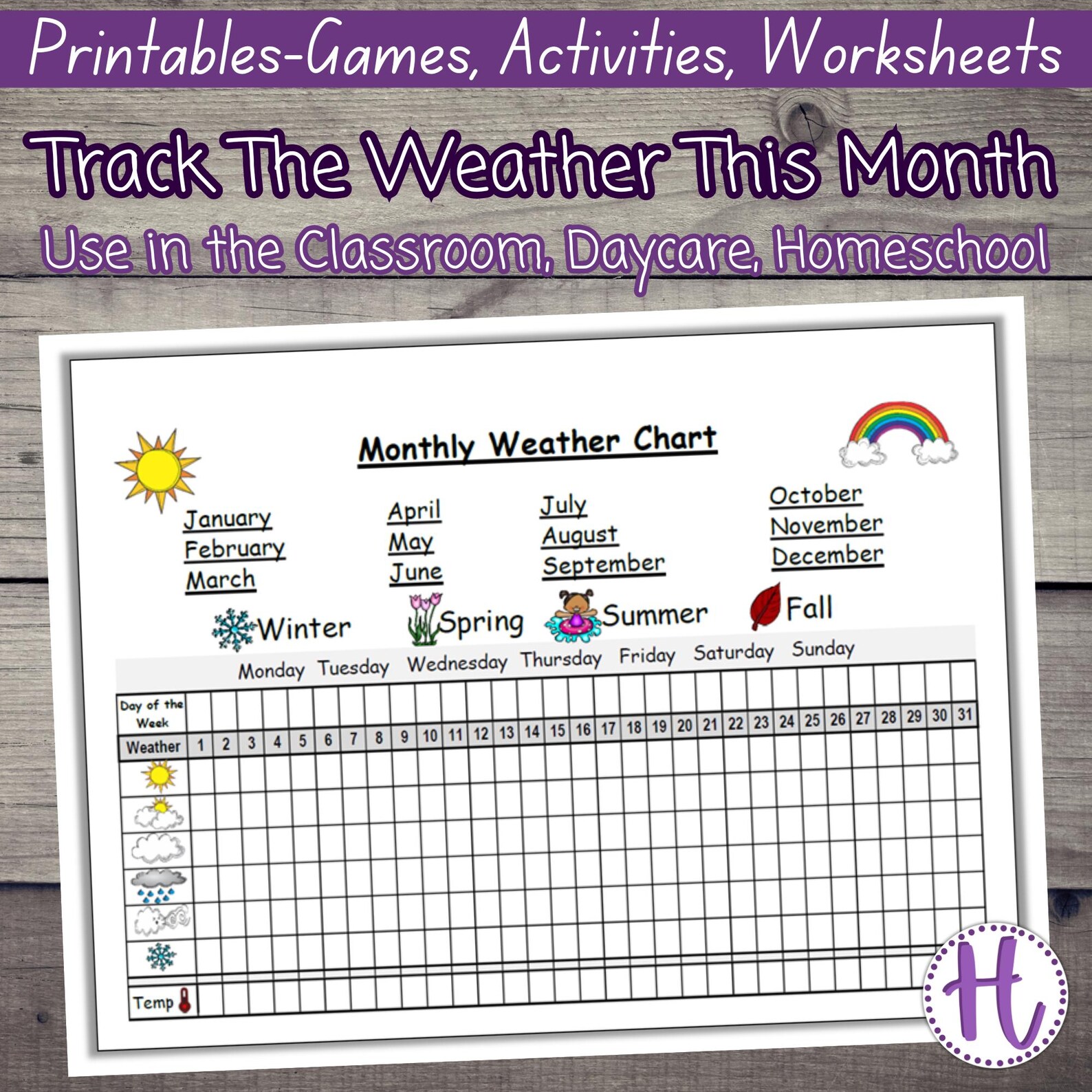 Weather Tracking Chart for Kids, Elementary Class Worksheet, Weather ...