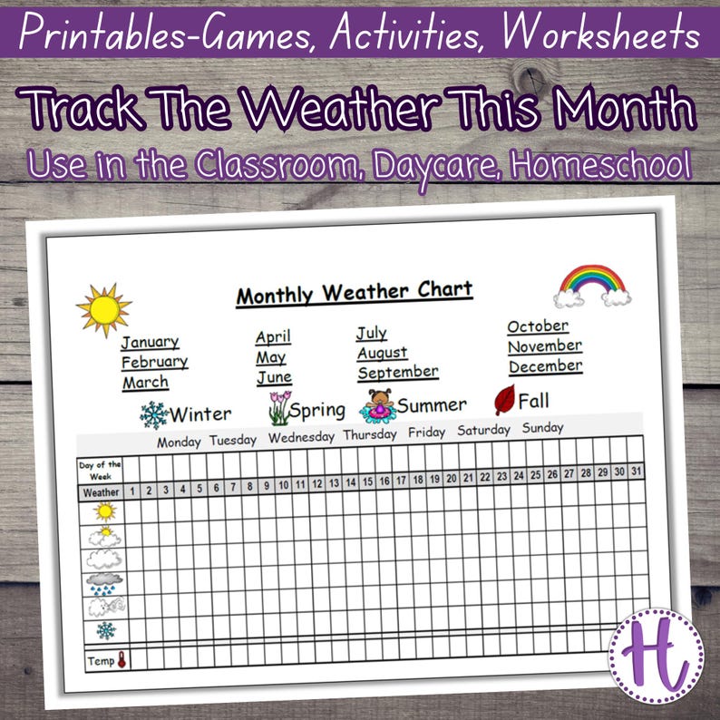 Weather Tracking Chart for Kids, Elementary Class Worksheet, Weather ...