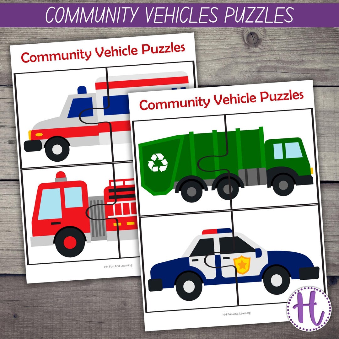 Community Vehicles Puzzles for Kids, Printable Puzzles, Kids Printable ...