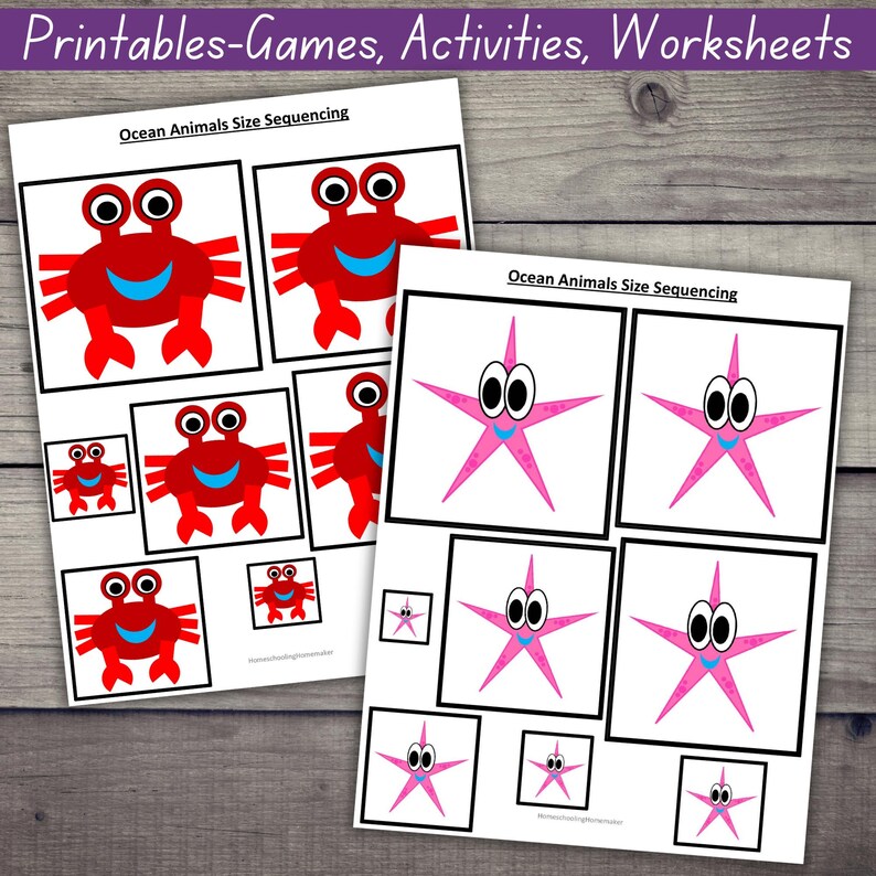 Ocean Animal Size Sequencing Cards for Toddlers, Preschool, Sort Cards ...