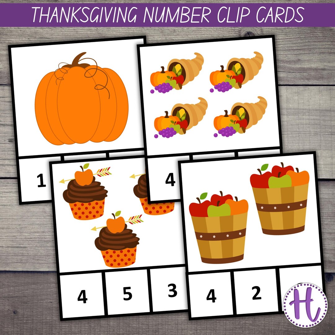 Thanksgiving Number Clip Cards for Kids, Fun Fall Counting Cards ...