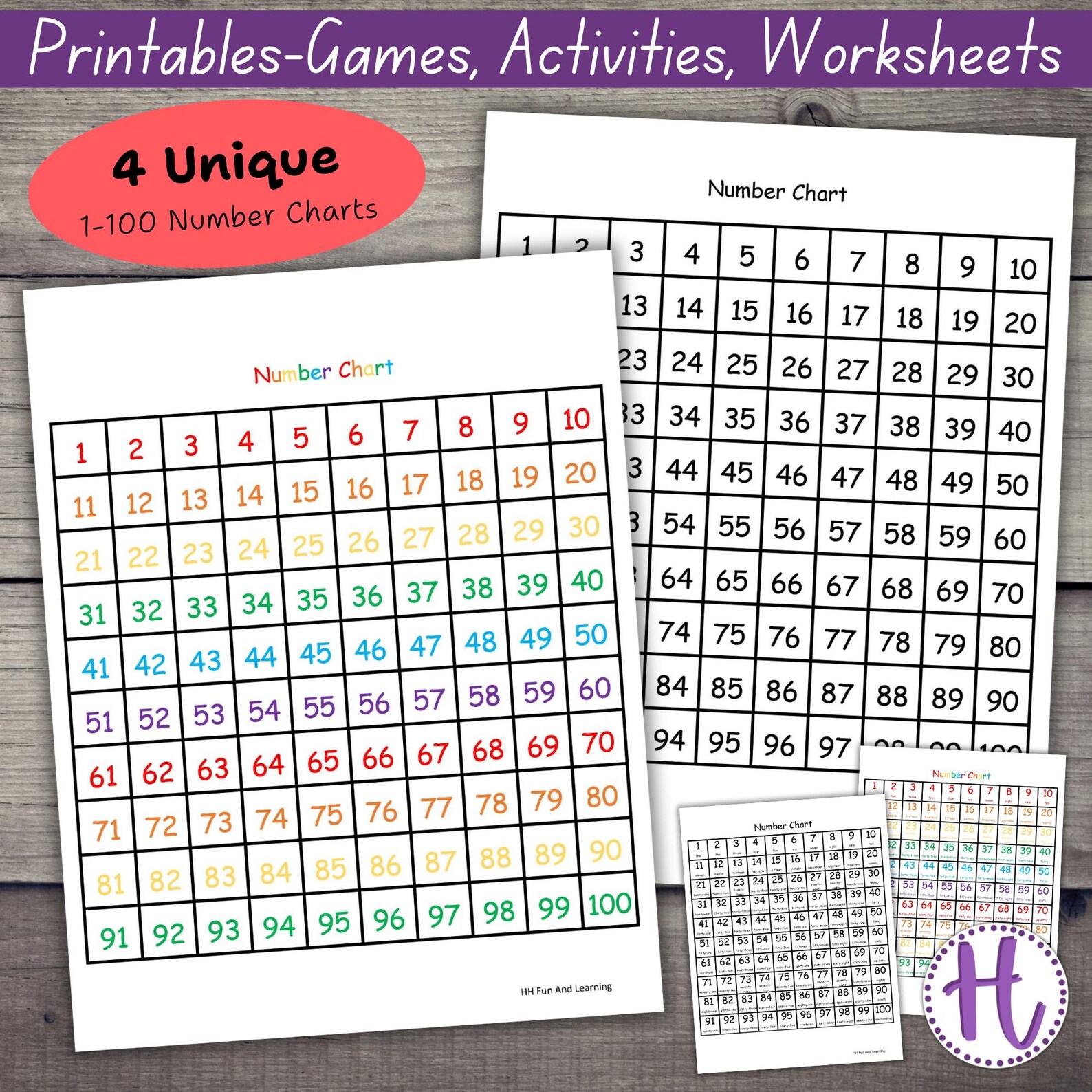 1-100 Number Chart for Kids, Math Learning Worksheet, Number Reference ...