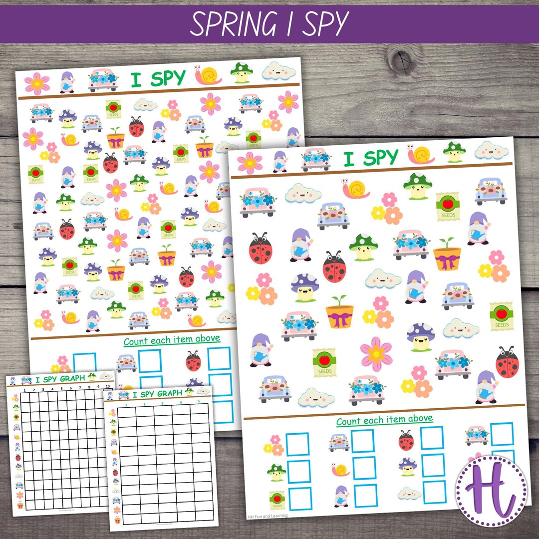 Spring I Spy Activity: Kids Printable Counting & Graphing Worksheets ...