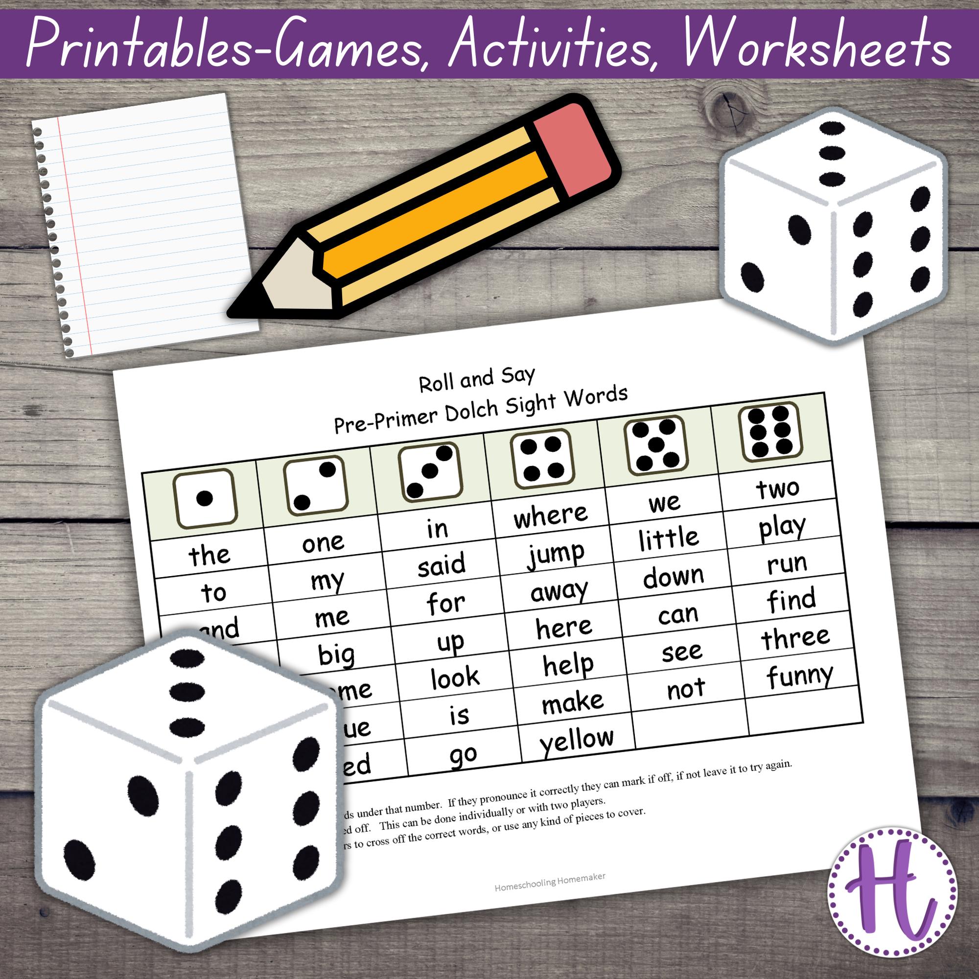 Sight Word Roll and Say Game, Dolch Sight Words, Elementary Reading ...