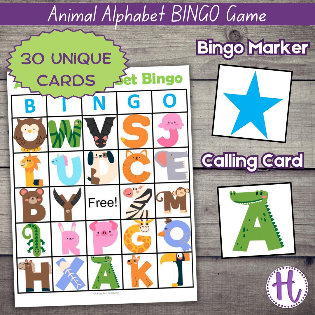 Animal Alphabet Bingo Printable Game for Kids, ABC BINGO, Learning Game ...