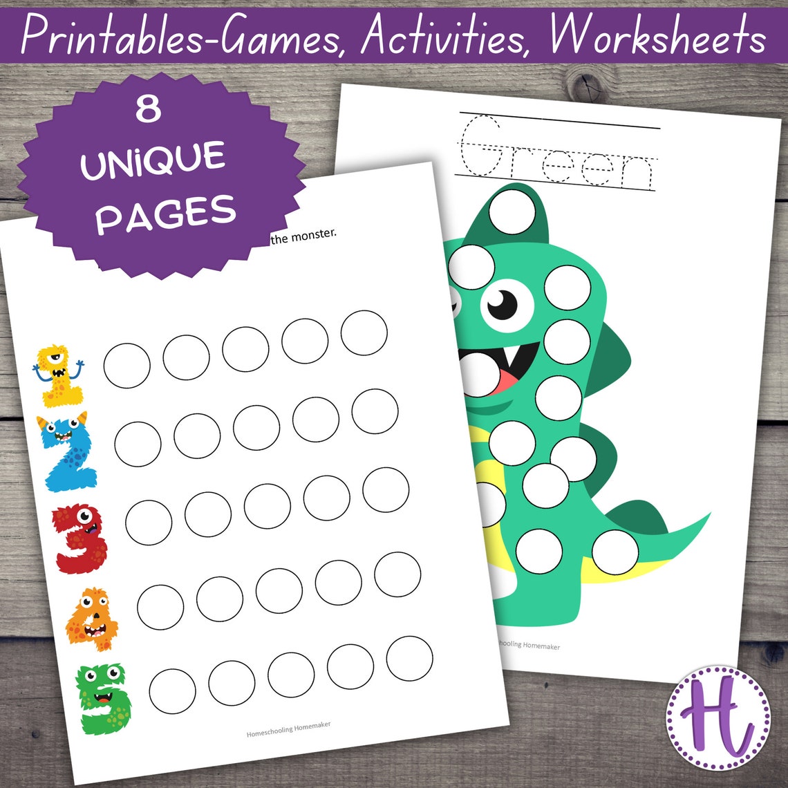 Monster Do A Dot Worksheets for Preschool, Toddler Dot Marker Sheets ...