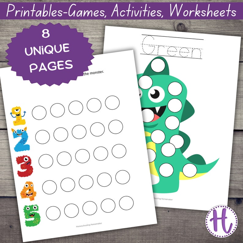 Monster Do A Dot Worksheets for Preschool, Toddler Dot Marker Sheets ...
