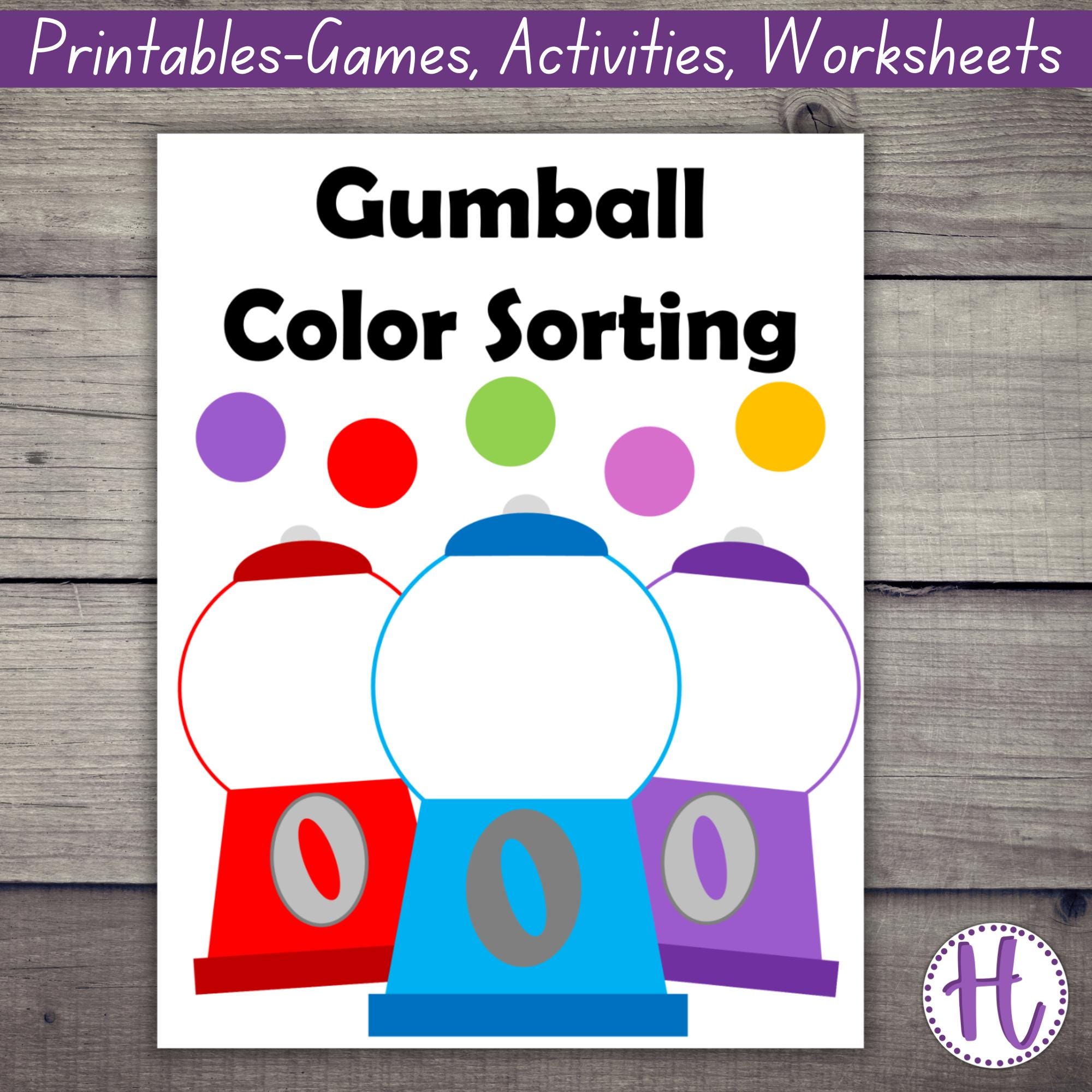 Gumball Color Sorting Activity: Toddler Preschool Learning Game (PDF ...