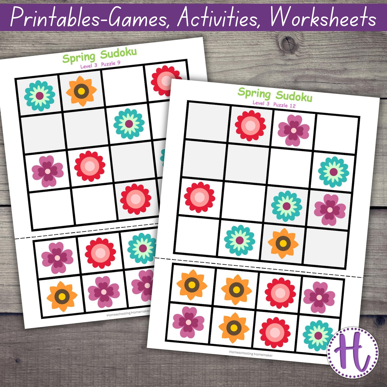 Spring Flower Sudoku Game: Printable Logic Puzzles for Kids (PDF) - Etsy