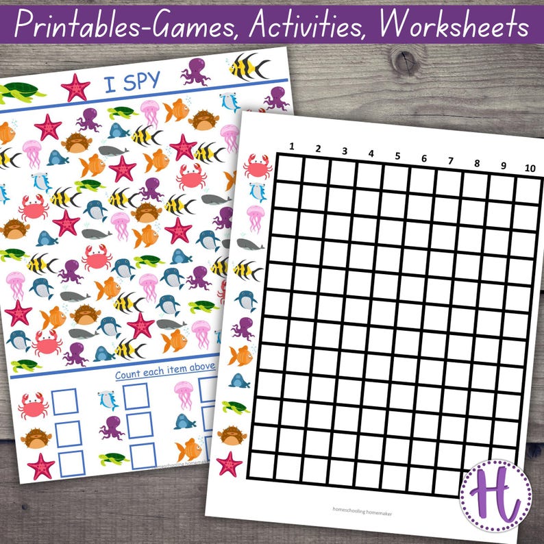 Ocean I Spy With Graphing Worksheets for Kids, Preschool Counting Pages ...