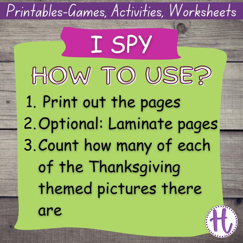 Thanksgiving I Spy Game: Printable Counting Activity (PDF) - Etsy