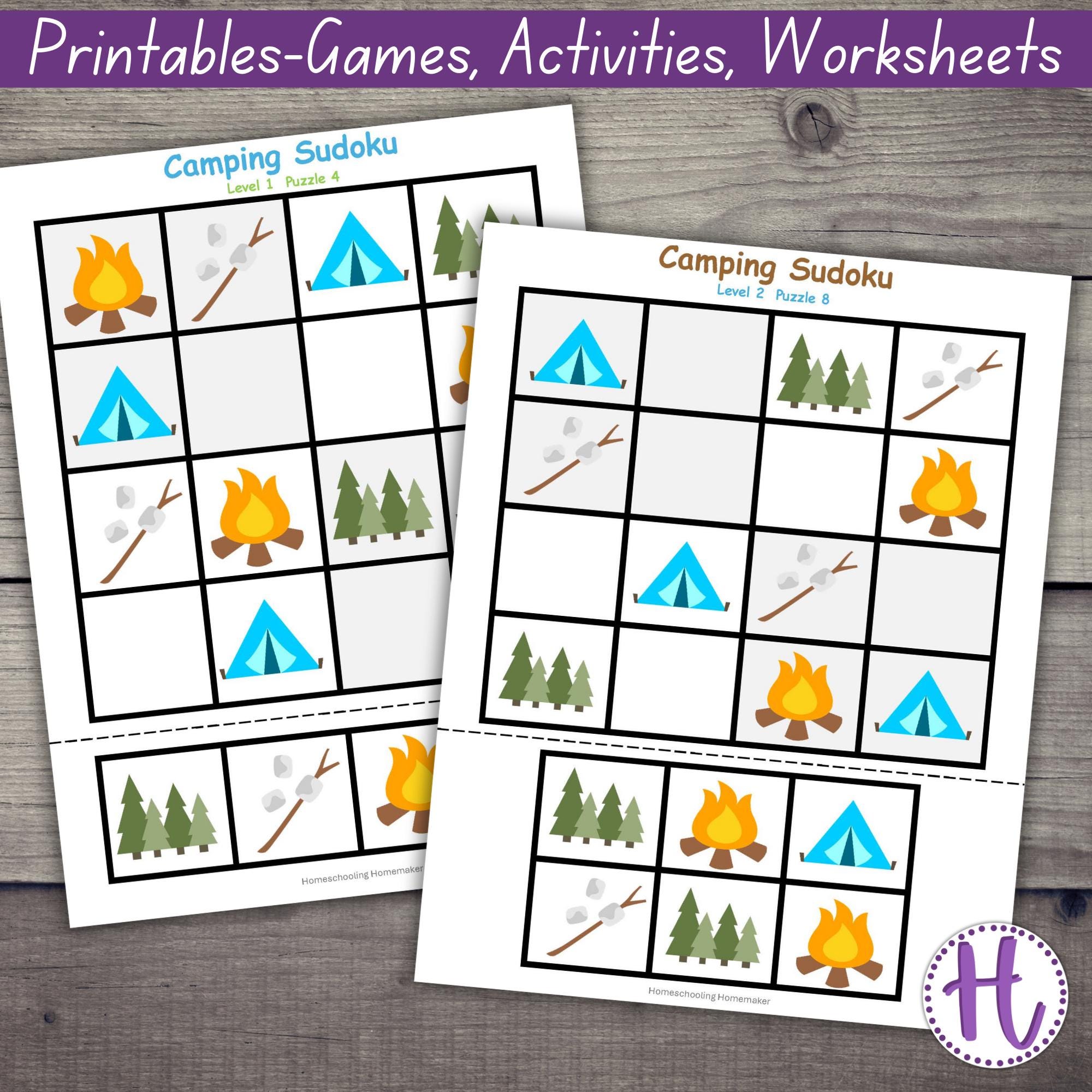 Camping Picture Sudoku Game: Printable Puzzles for Kids (PDF) - Etsy