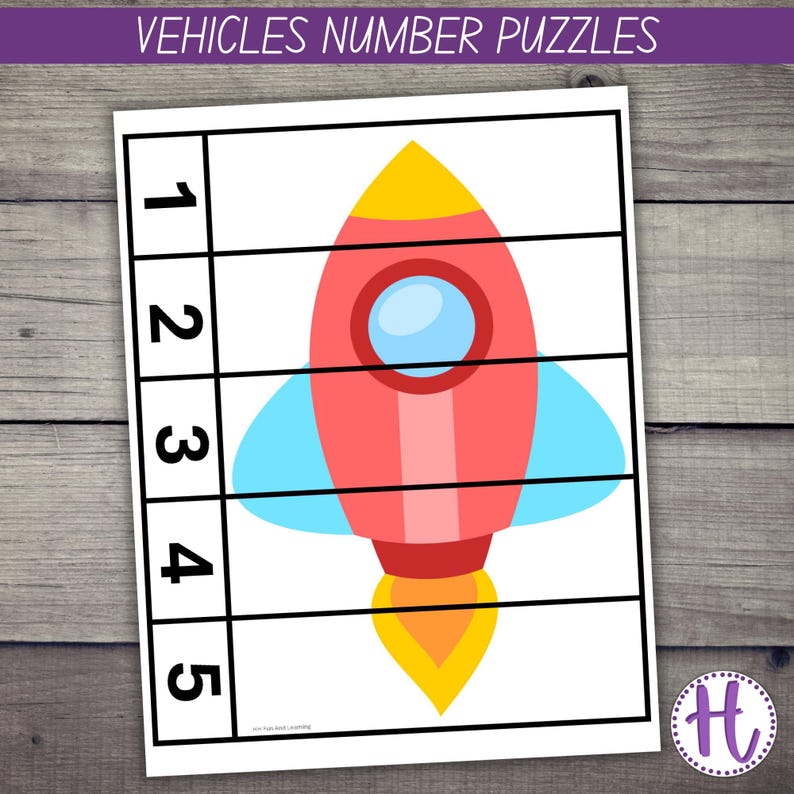 Vehicle Number Puzzles 1-5, Preschool Activity, Printable Puzzles for ...