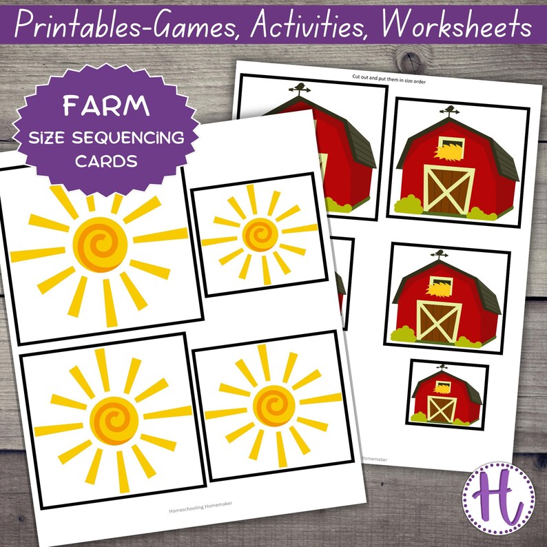 Farm Size Sequencing Cards for Toddlers, Preschool Ordering Activity ...