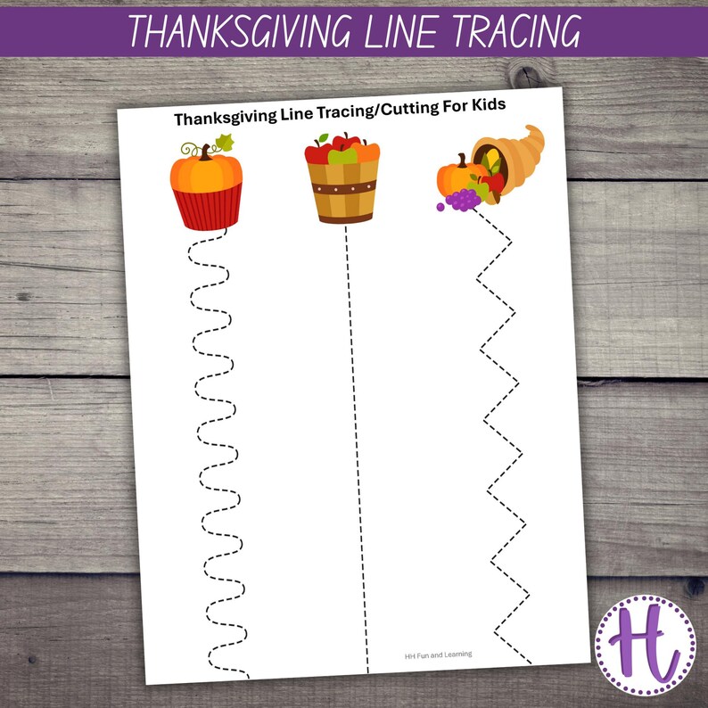 Thanksgiving Line Tracing & Cutting Worksheets: Preschool Activity (PDF ...