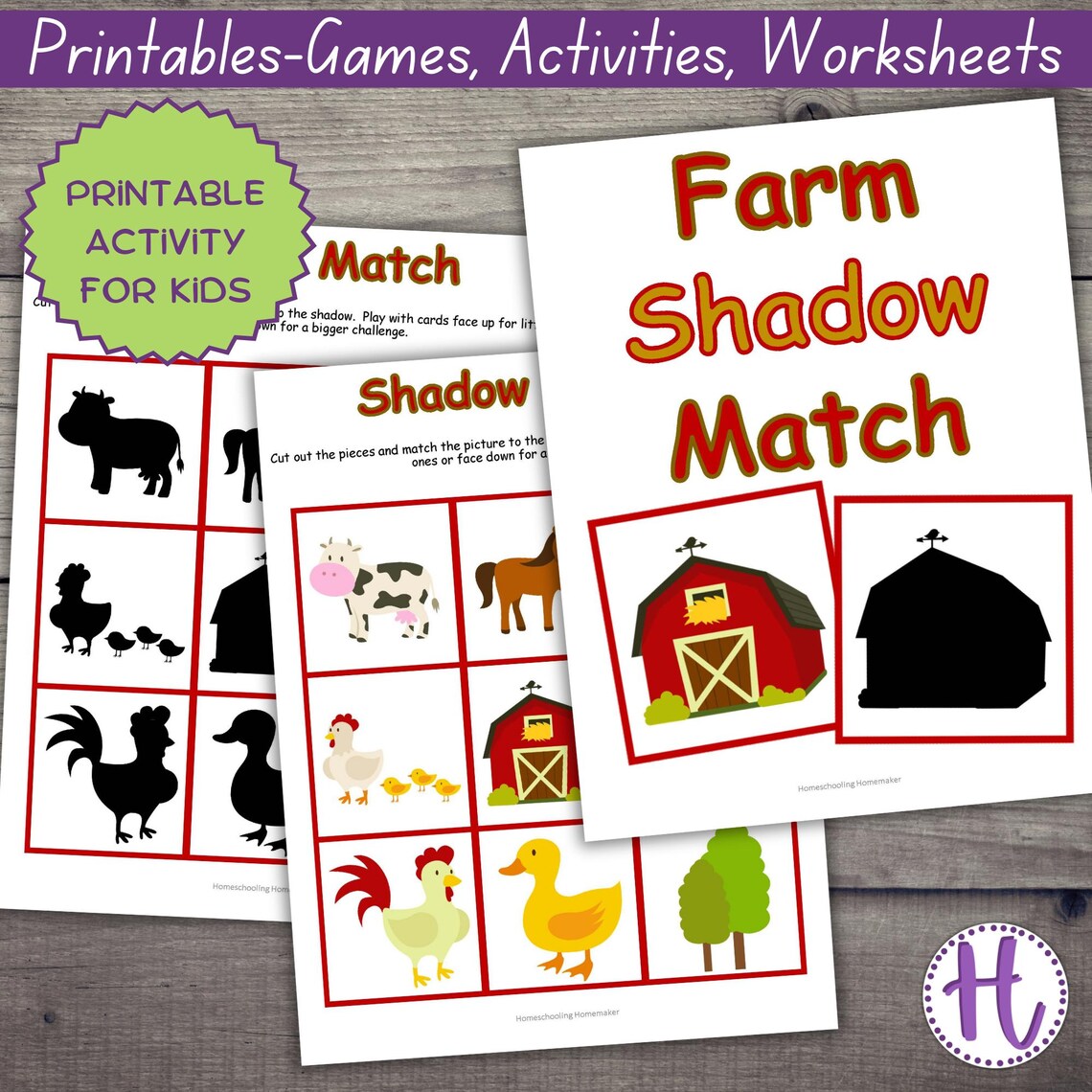 Farm Shadow Matching Cards for Toddlers, Preschool Activity, Printable ...