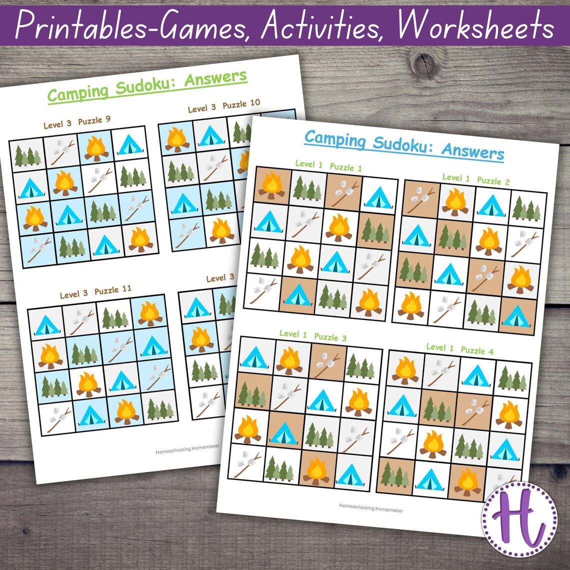Camping Picture Sudoku Game: Printable Puzzles for Kids (PDF) - Etsy