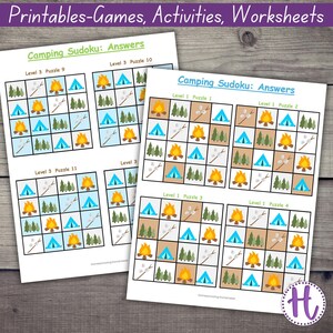Camping Picture Sudoku Game: Printable Puzzles for Kids (PDF) - Etsy