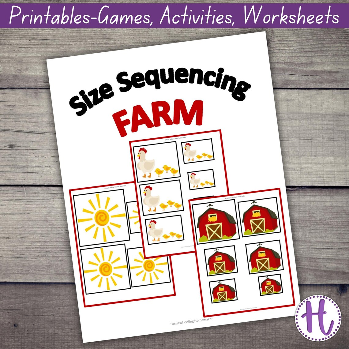 Farm Size Sequencing Cards for Toddlers, Preschool Ordering Activity ...